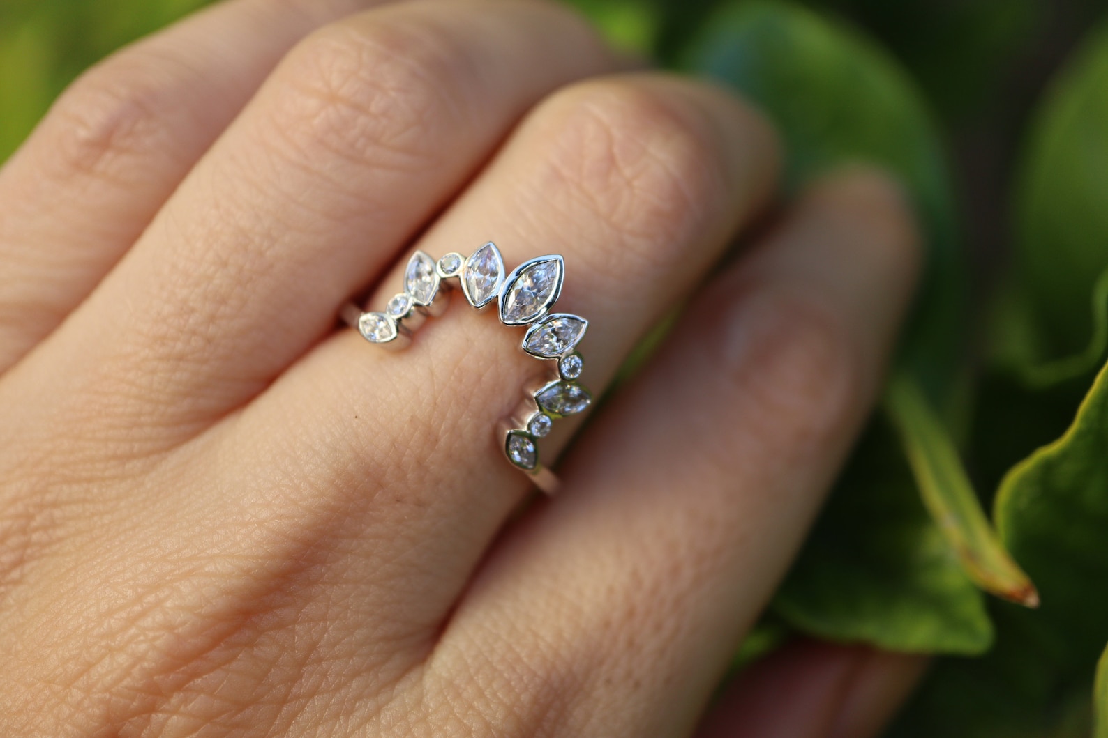 Square Shaped Curved Wedding Band Contour Marquise Simulant - Etsy