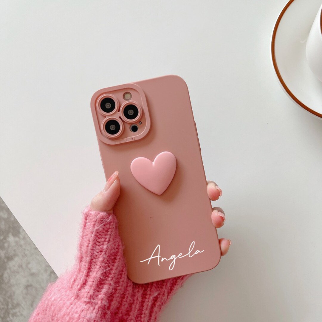 3D Cute Love Heart Personalized Name Case for iPhone 11 12 13 14 15 Pro ...