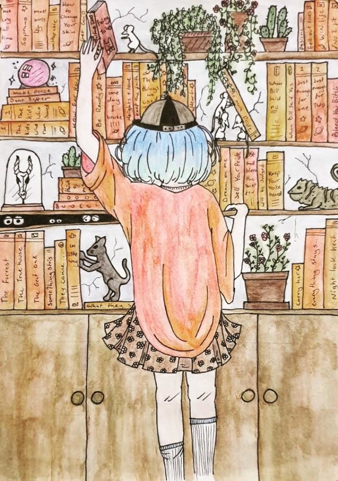 Traditional Watercolour Painting/ Drawing of Library Girl size A5 - Etsy
