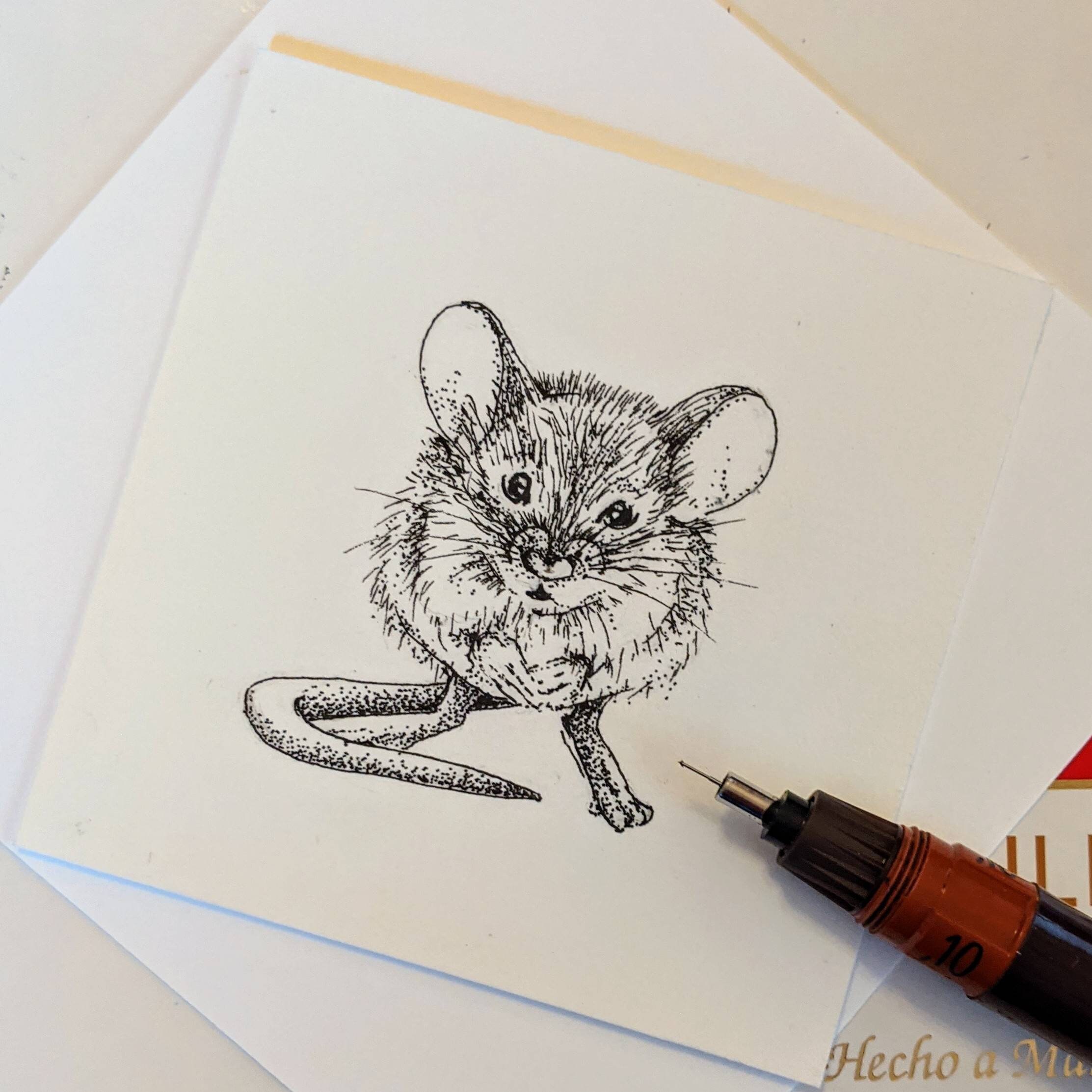 Little mouse drawing pen and ink original 3x3 | Etsy