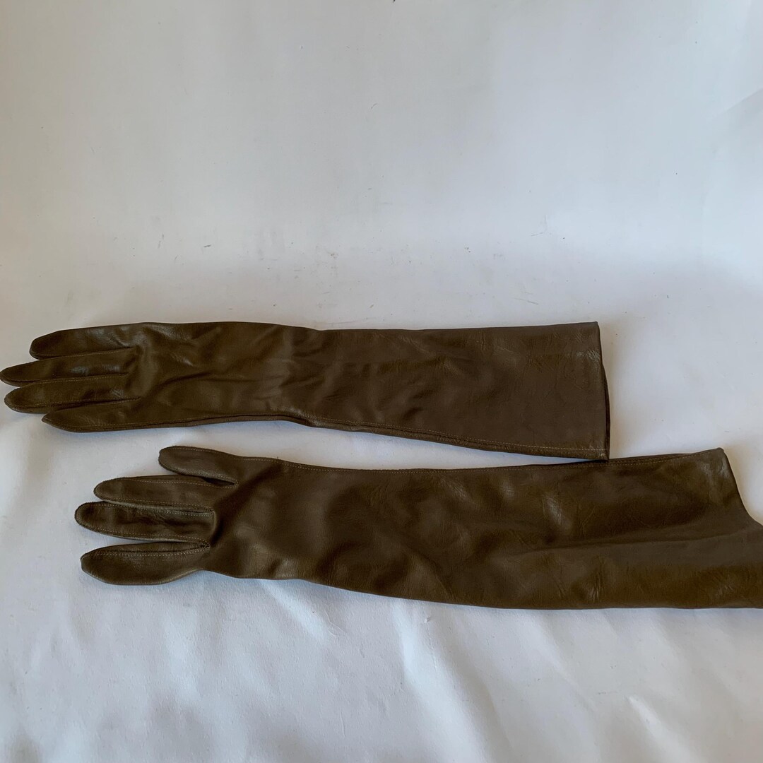 Vintage XS Long Olive Gloves - Etsy