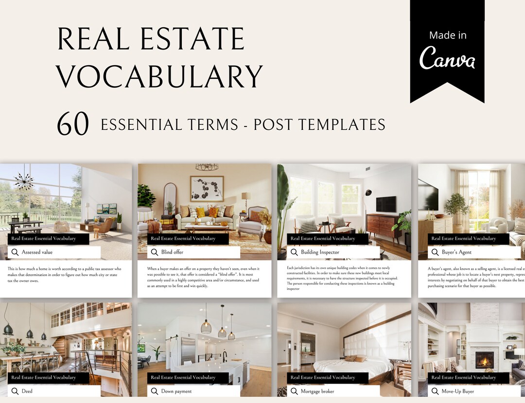 60 Real Estate Terms Social Media Posts, Real Estate Vocabulary Canva ...