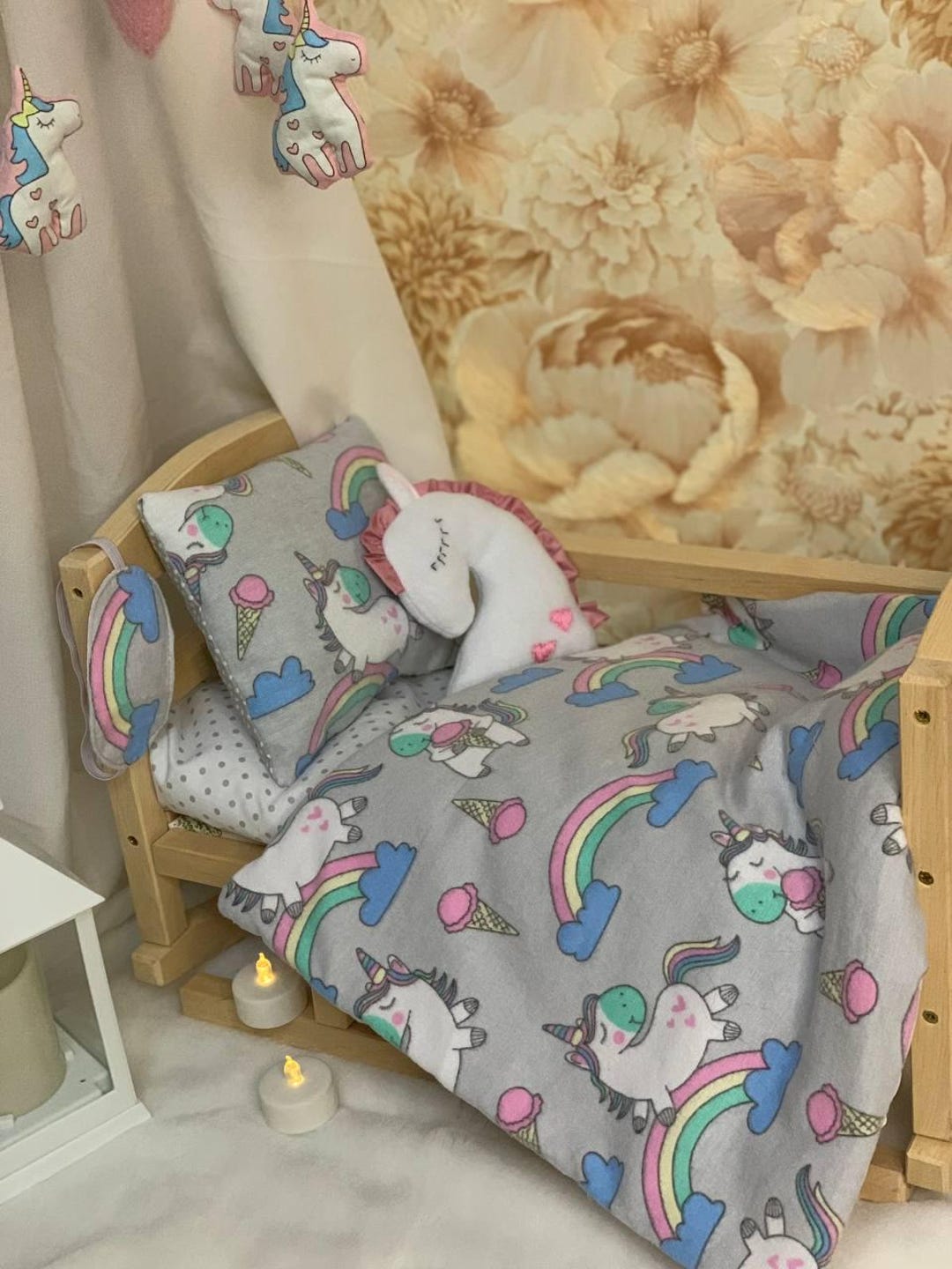 Unicorn Doll Bedding Set, 18-inch Doll Bed, Cotton Pillow & Blanket - Etsy