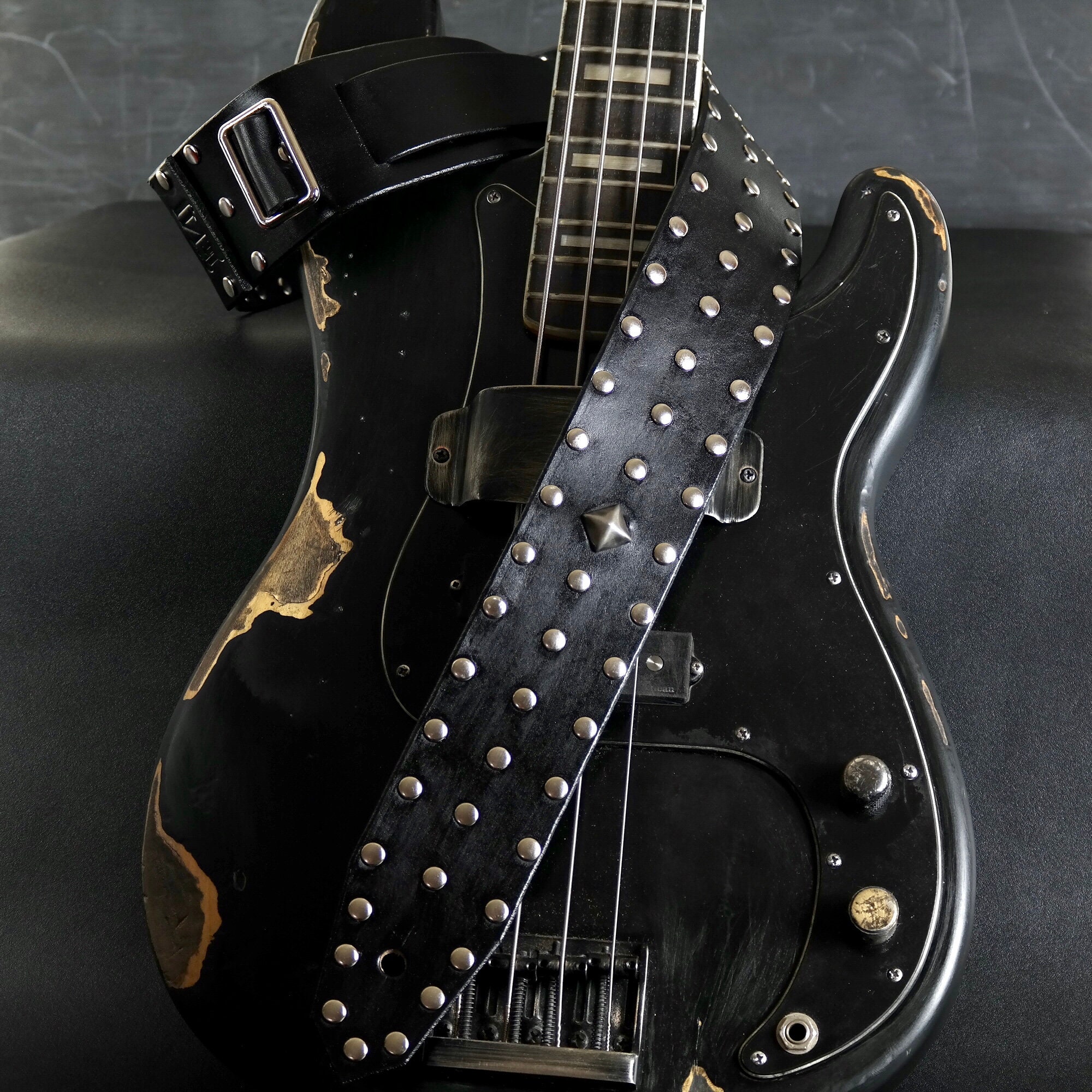 Studded Custom Leather Guitar Strap. Handmade. 2.5 - Etsy