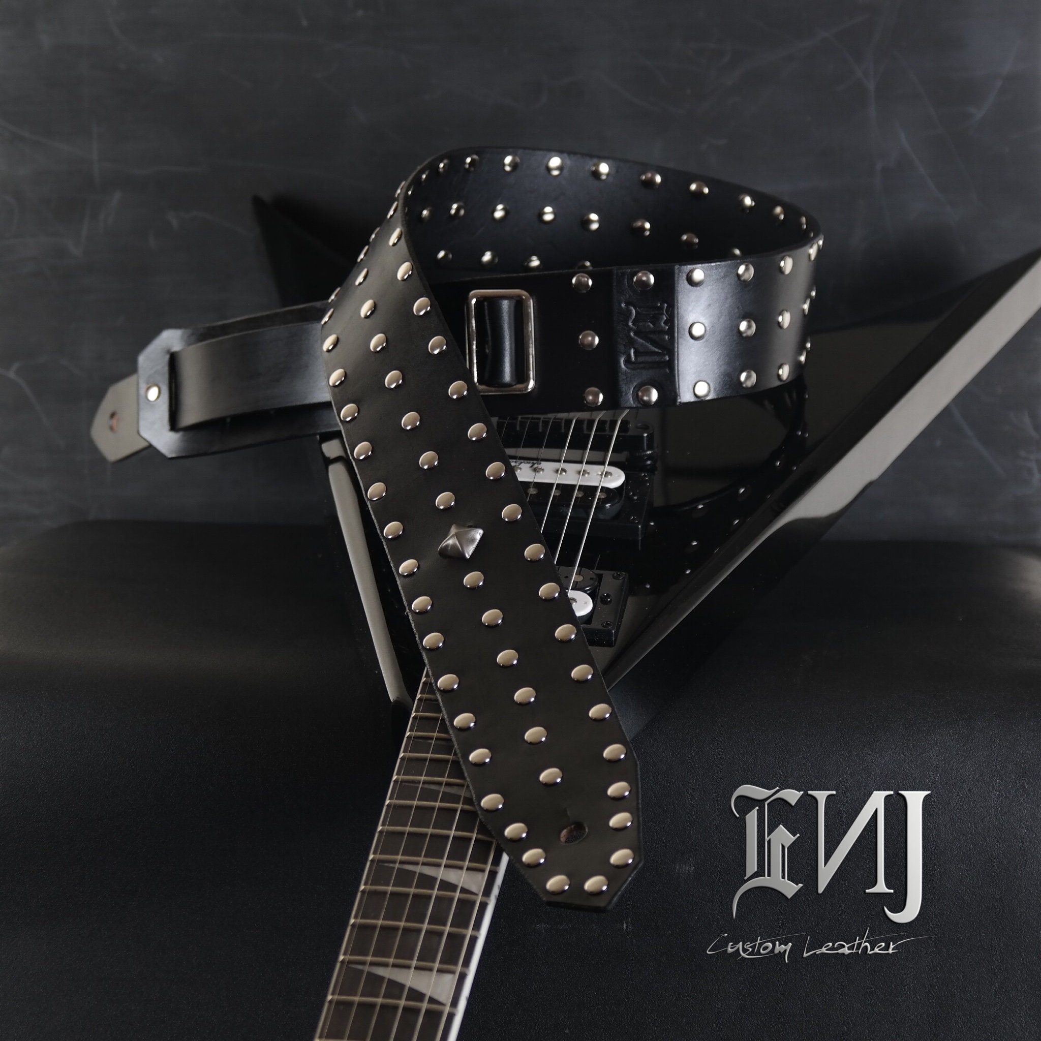 Studded Custom Leather Guitar Strap. Handmade. 2.5 - Etsy