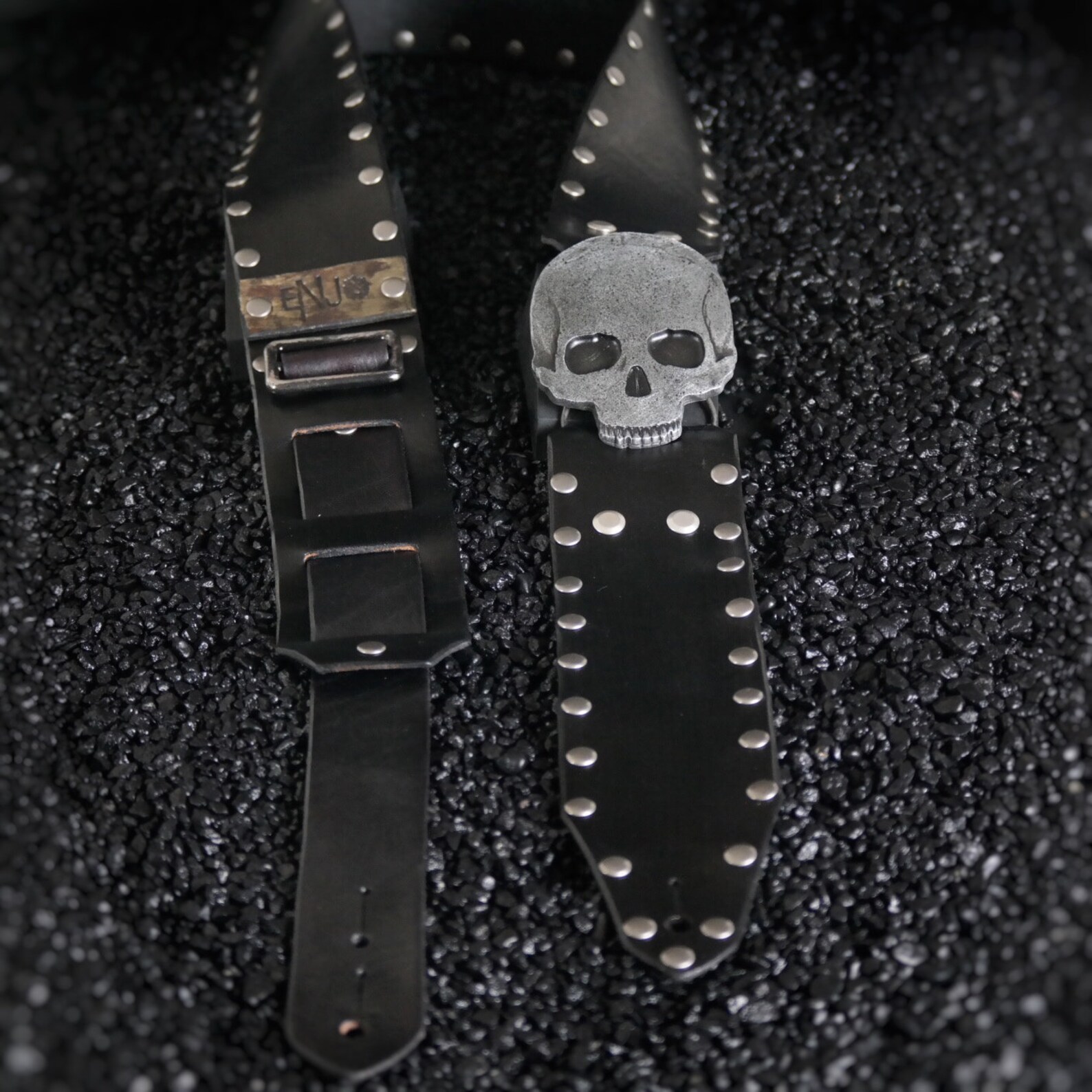 Studded Leather Guitar Strap. Custom SKULL Buckle. 2.5 - Etsy