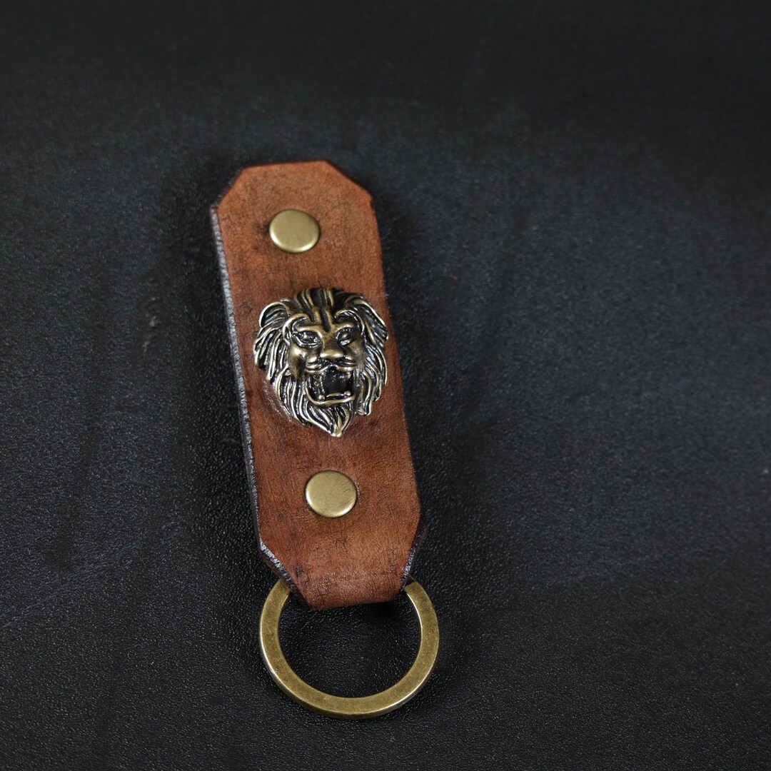 Leather Keychain. Lion Head. Skull. Key Holder. Antique Brown - Etsy
