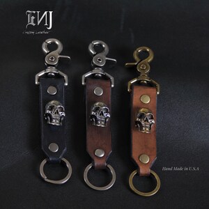 Skull Leather Keychain. Clip On. Black & Nickel - Etsy