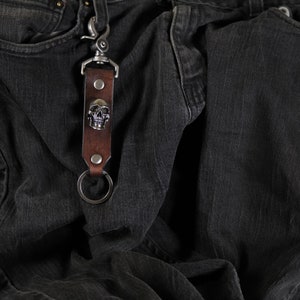 Skull Leather Keychain. Lanyard Clip On. Antique Black & Nickel - Etsy