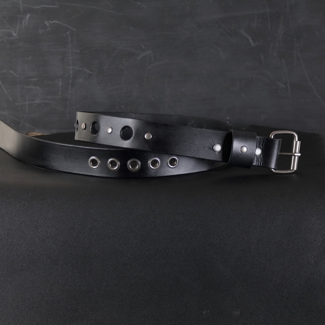 Rocker Leather Belt. Studs & Holes Design. 1.5” Wide. Black - Etsy