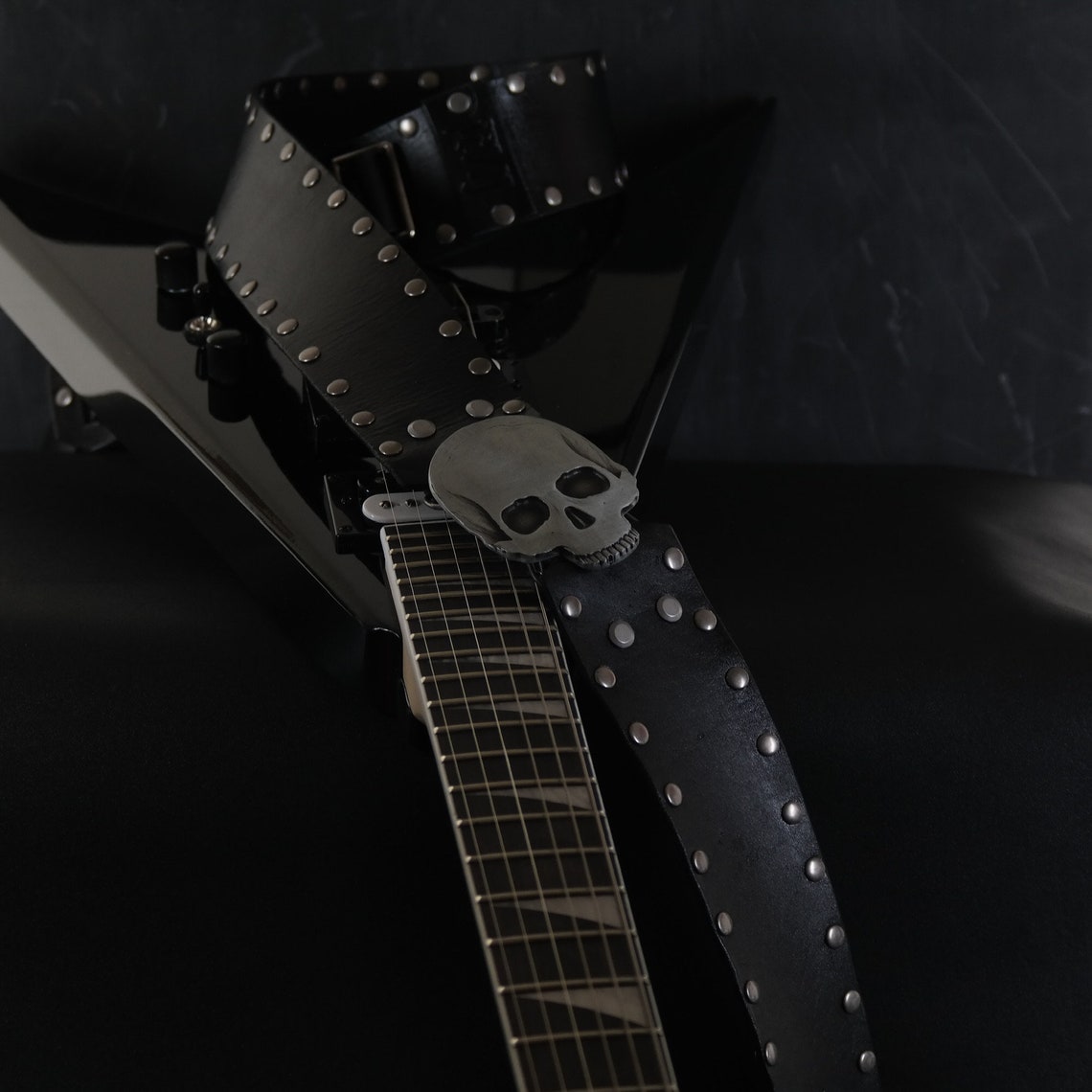 Studded Leather Guitar Strap. Custom SKULL Buckle. 2.5 - Etsy