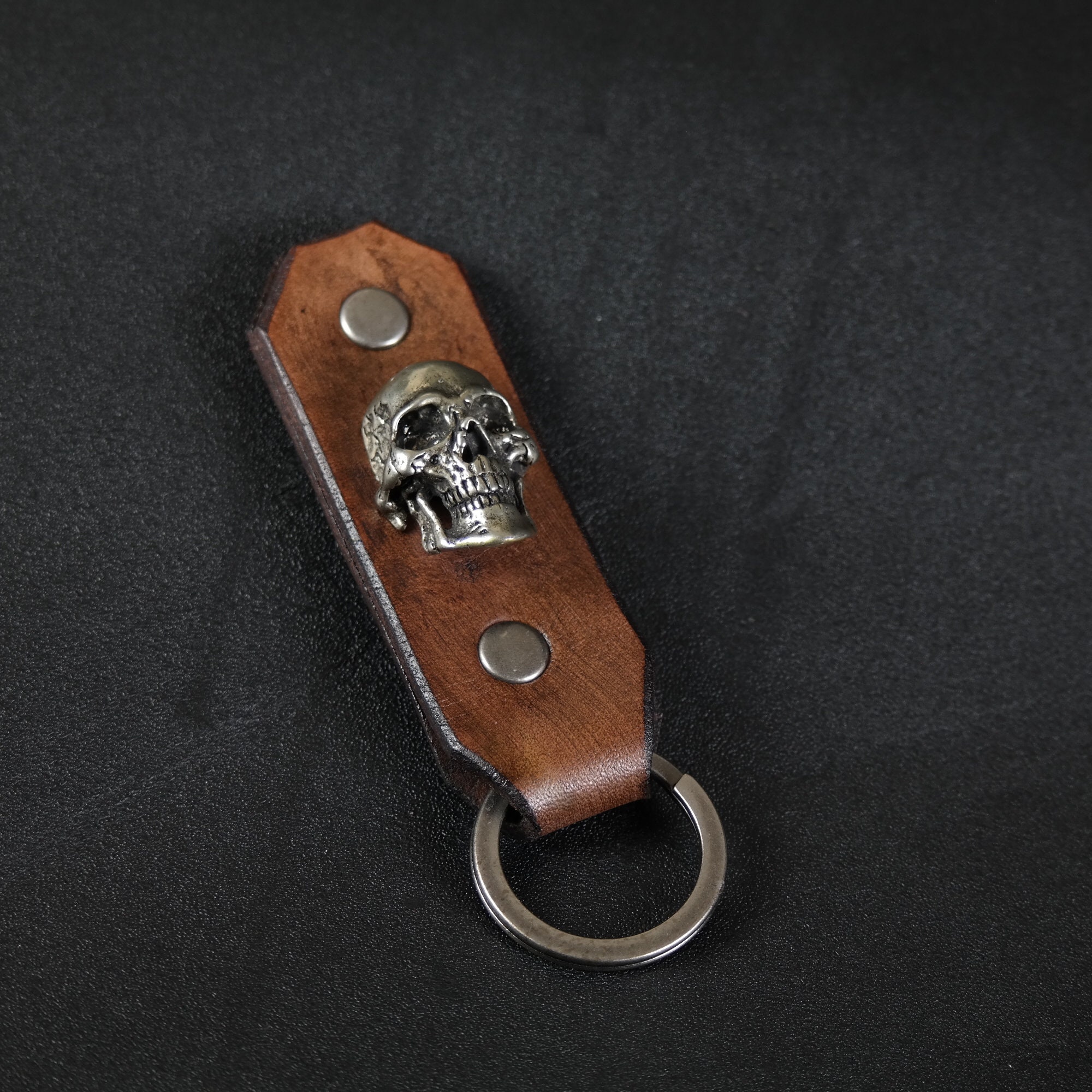 Skull Leather Keychain. Custom Key Fob. Handmade. BLACK - Etsy