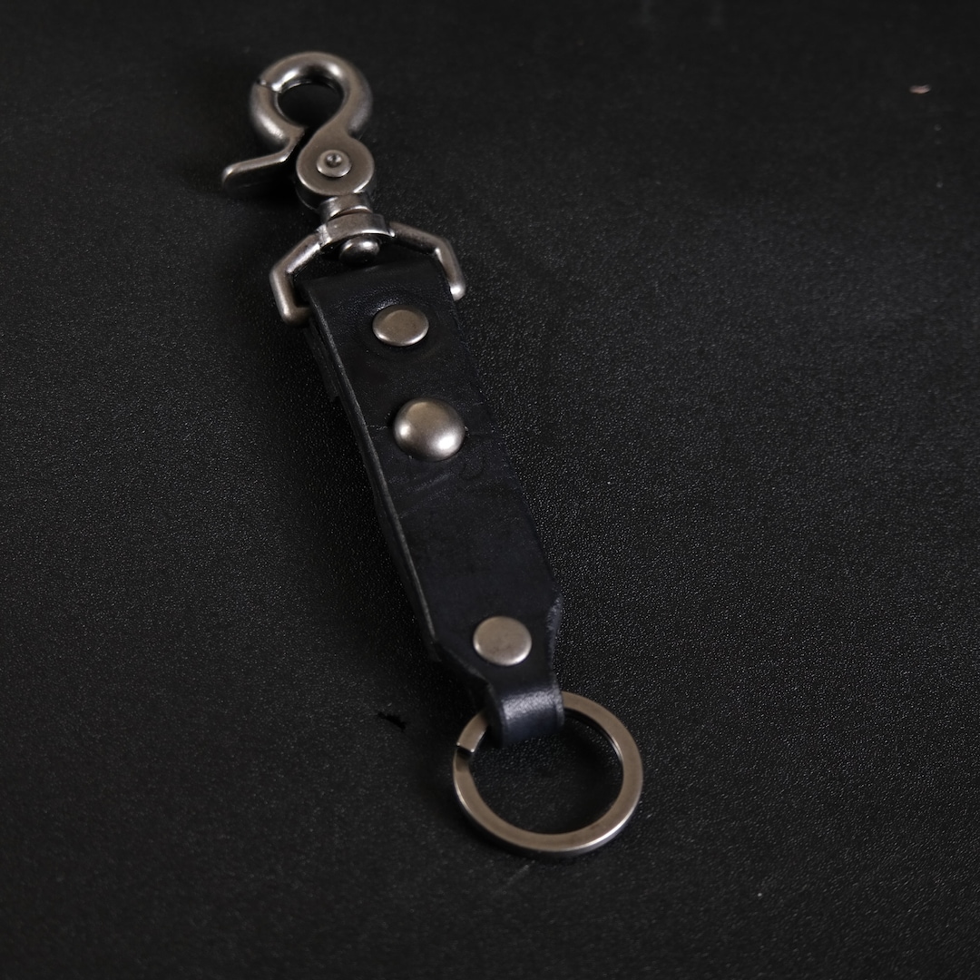 Custom Studded Leather Keychain, Clip On. BLACK & Nickel - Etsy