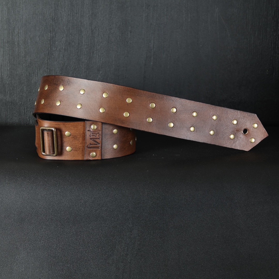 Studded Leather Guitar Strap. Handmade. 2.5" Wide. Antique Brown - Etsy