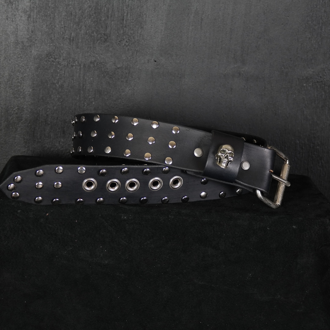 Heavy Metal Style Skull Belt. Studded. 2” Wide. Black & Chrome - Etsy