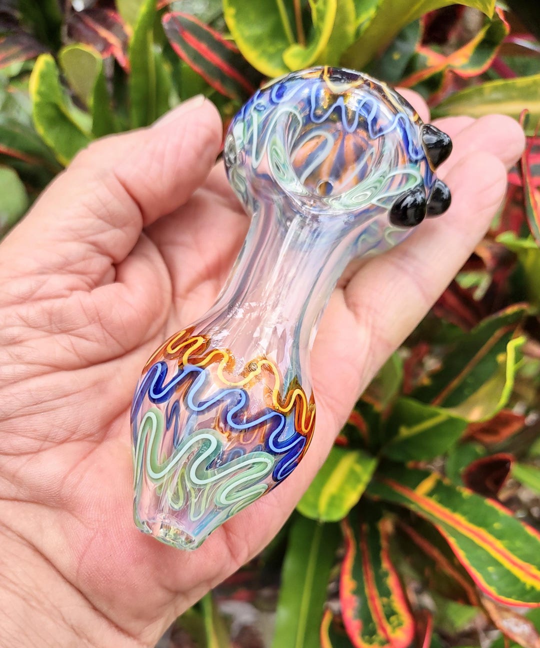 4.5" Squiggle Stripe Fumed Glass Pipe / Colorful Glass Pipe / Smoking ...