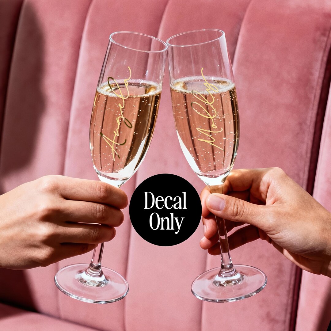 Personalised Champagne Flute Decals in Metallic Chrome Foil Vinyl for ...