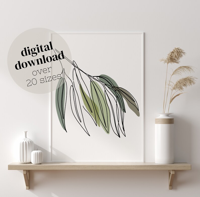 Leaf Plant Design Continuous Line Drawing Wall Art. Printable | Etsy