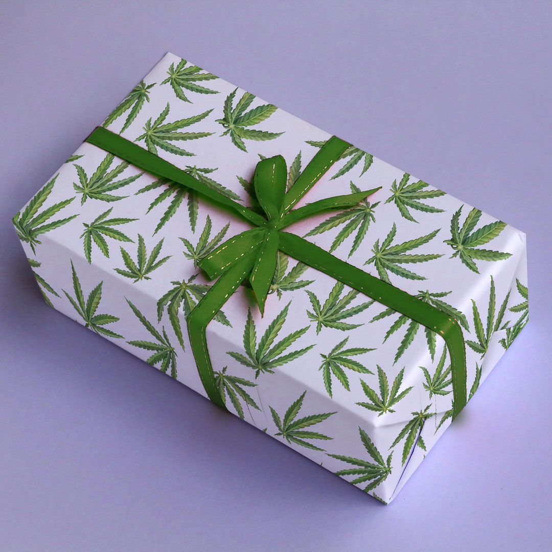 Illustrated Botanical Cannabis Wrapping Paper Marijuana Gift Wrap Grass ...