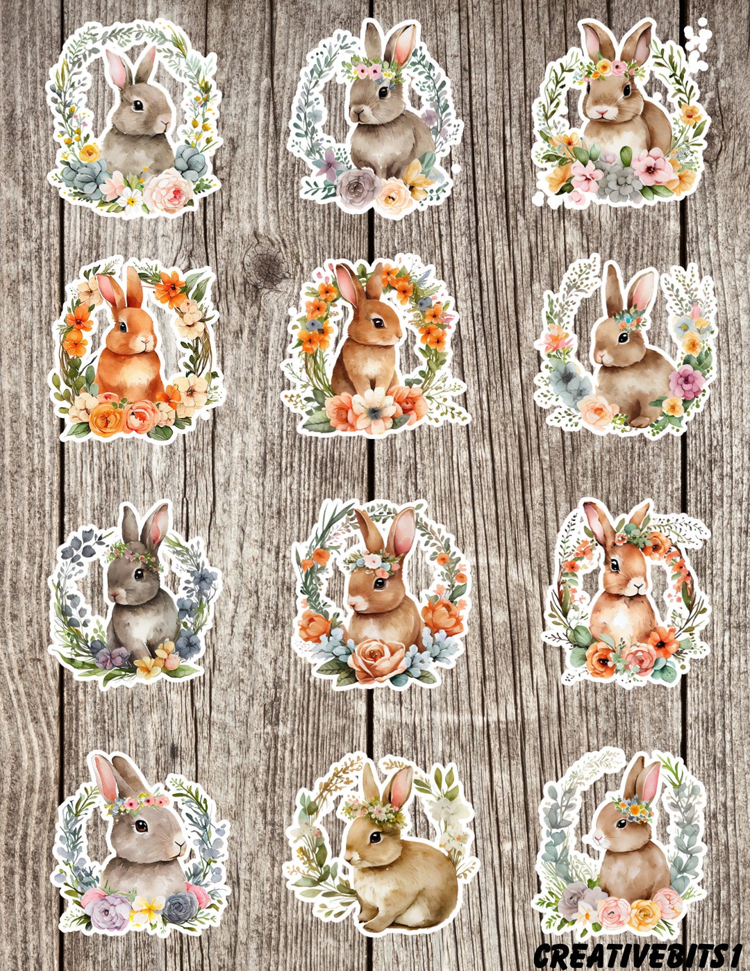 Spring Bunny Rabbits Spring Decor, PNG Sticker Bundle, Vintage Rabbit ...