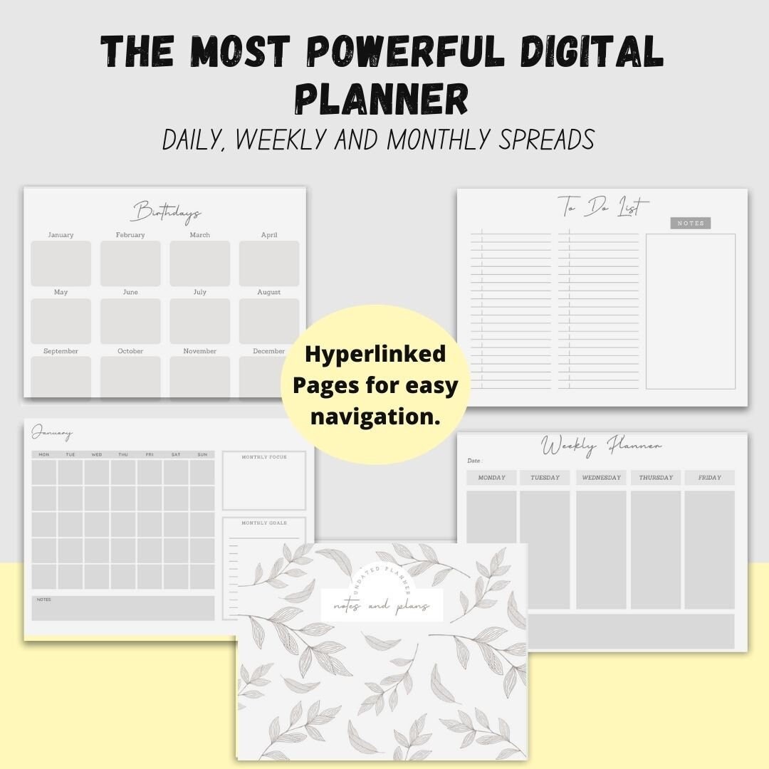 Digital Printable Undated Yearly Planner. Goodnotes, Notability ...