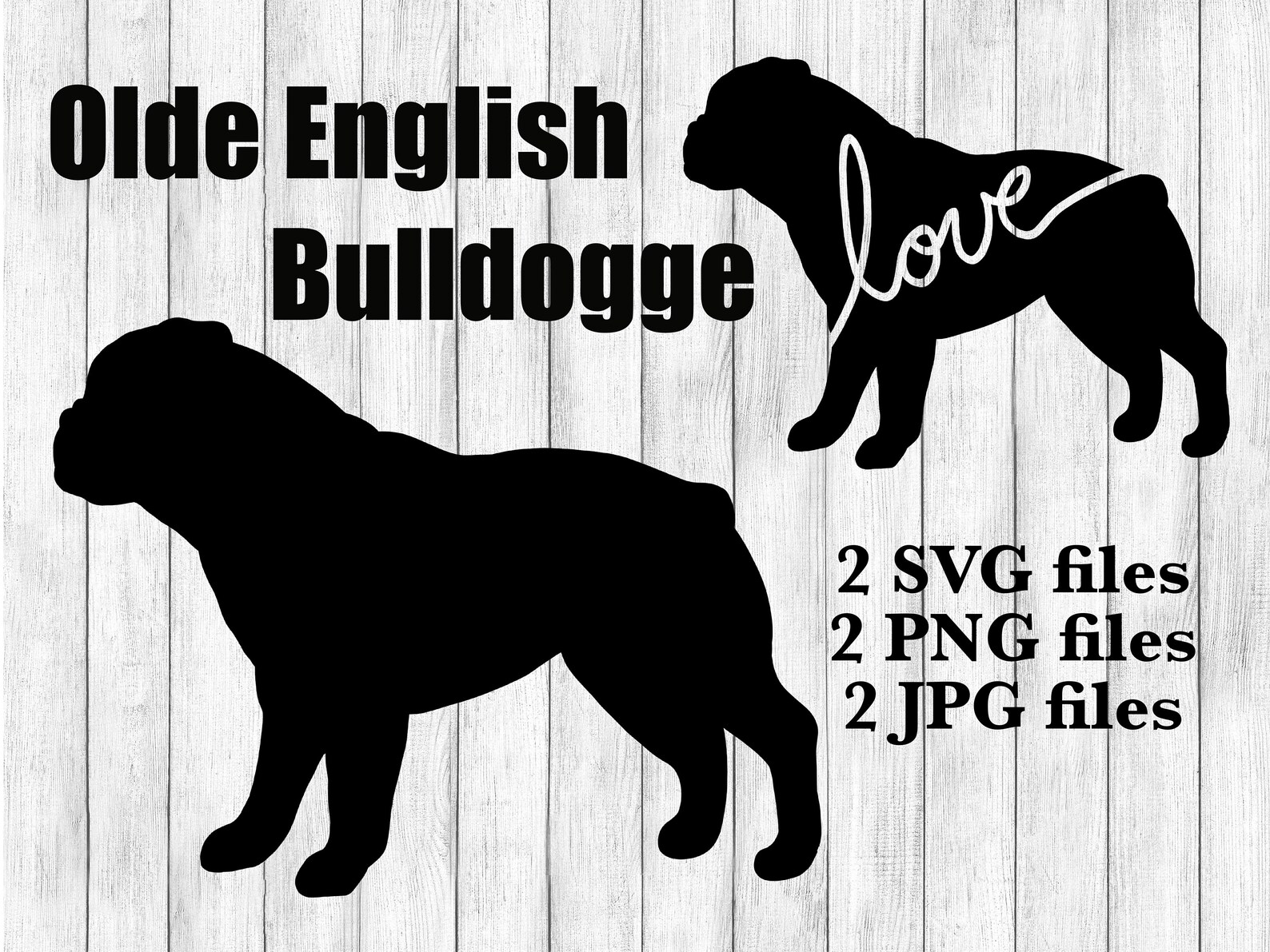 Olde English Bulldogge Dog Breed Silhouette Cursive Love Canine Pet ...