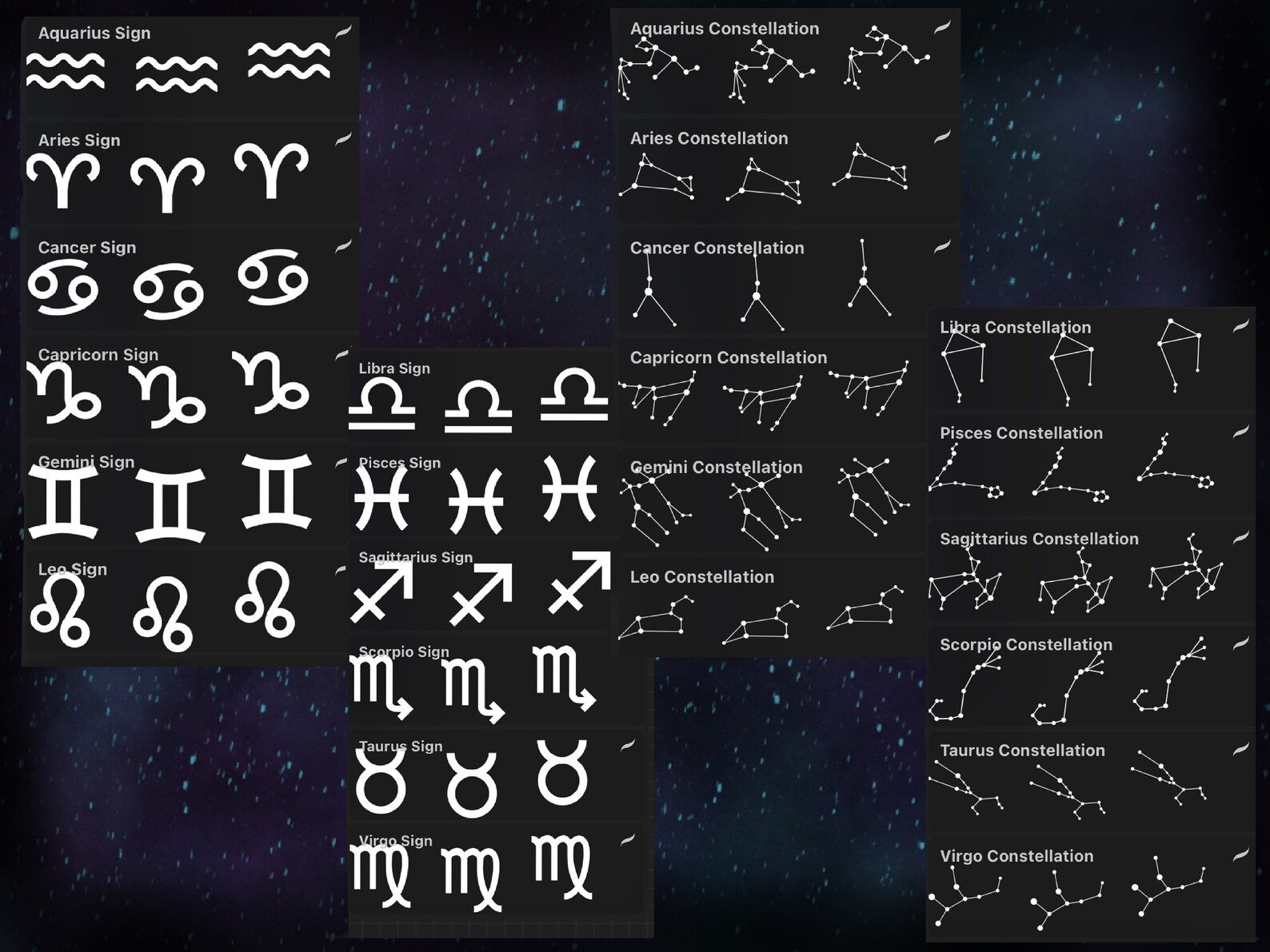 Zodiac Signs and Constellations Procreate Stamps Bundle 24 - Etsy