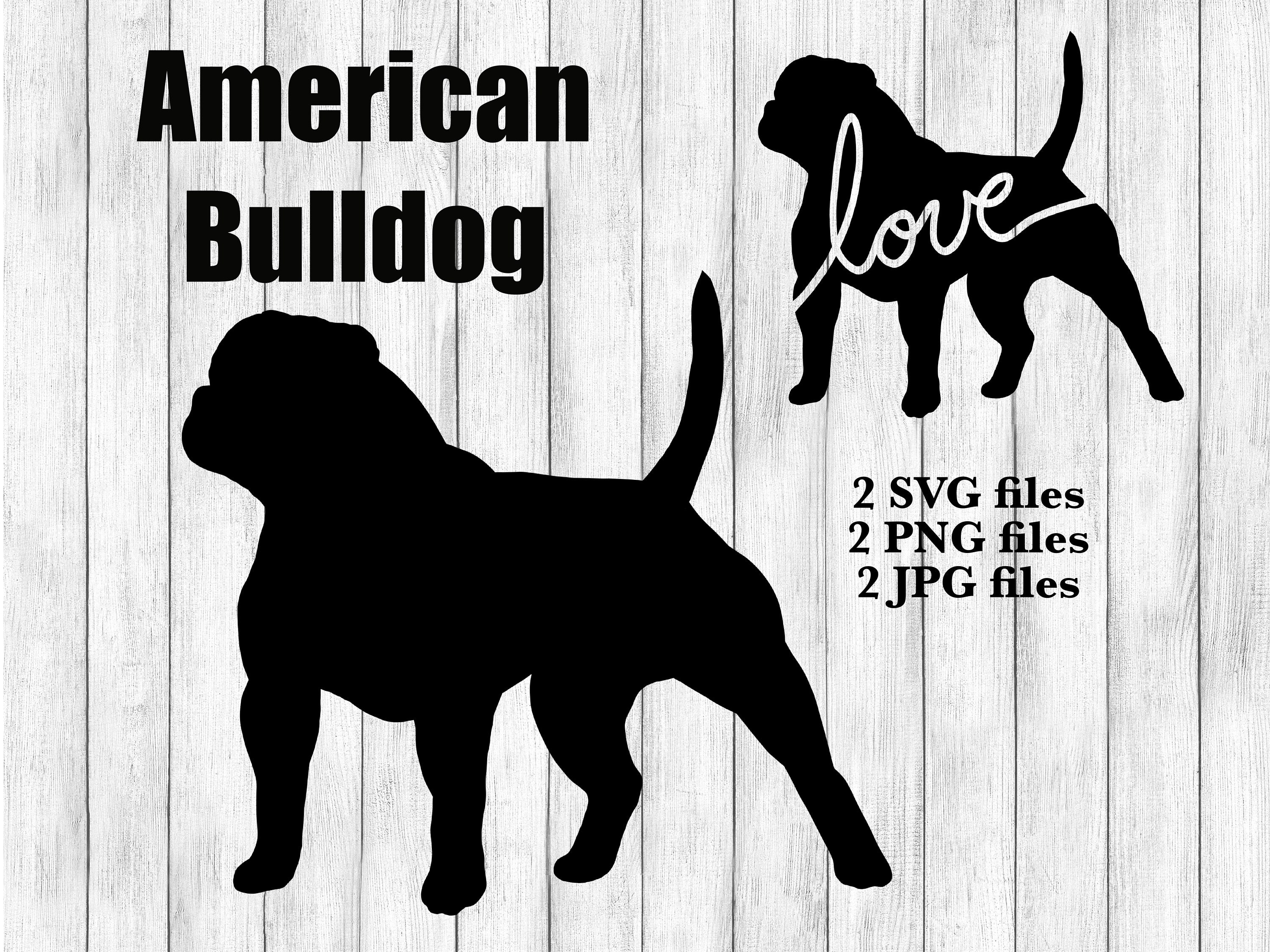 American Bulldog Dog Breed Silhouette Cursive Love Canine Pet Digital ...