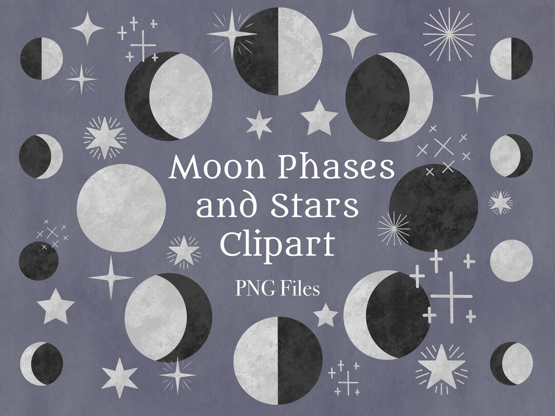 Moon Phases and Stars Clipart Bundle PNG Files - Etsy