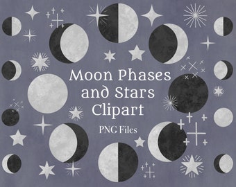 Full Moon, Moon Phases and Stars in Cosmic Colours Graphics PNG Clipart ...