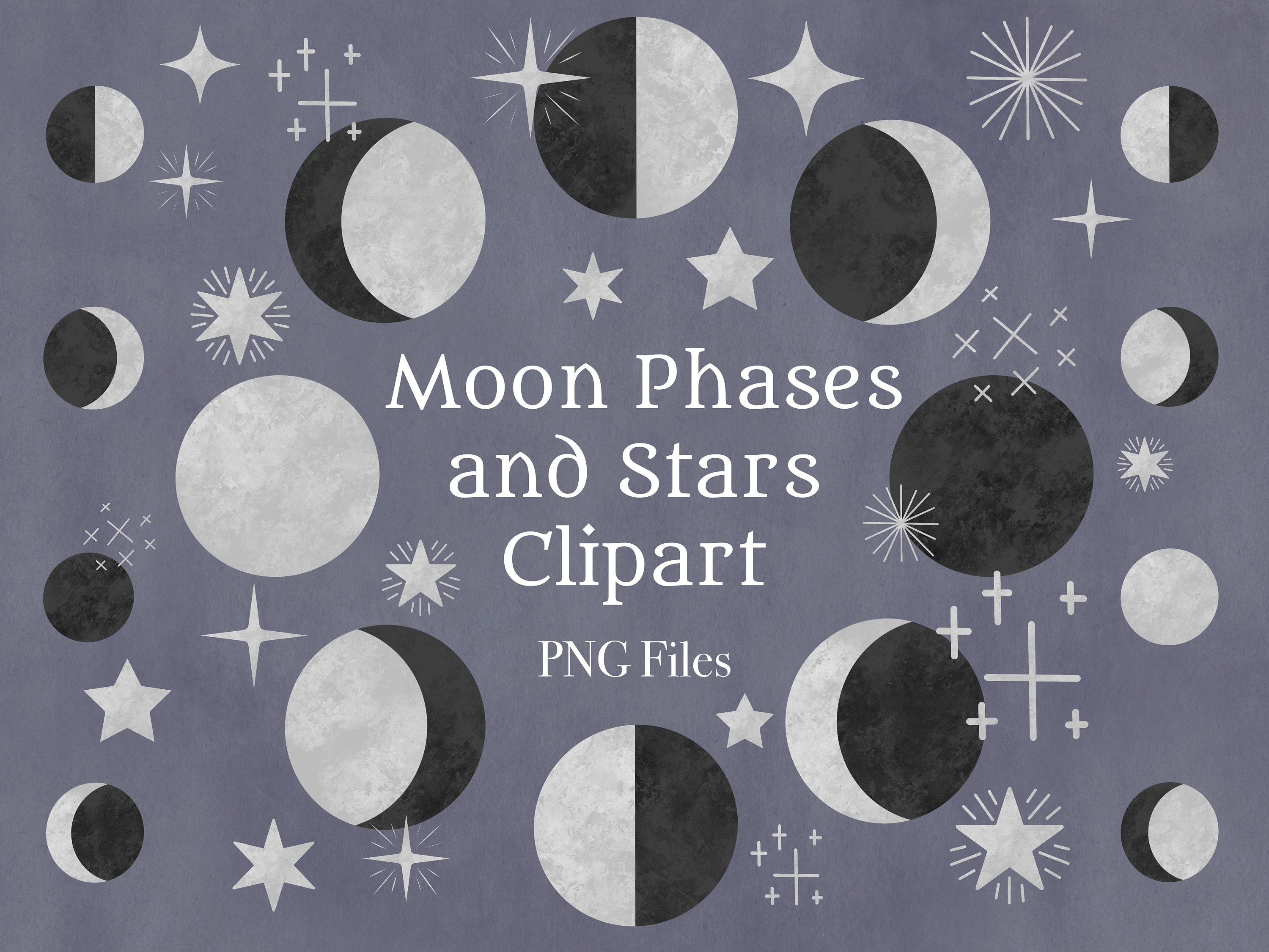 Moon Phases and Stars Clipart Bundle PNG Files - Etsy