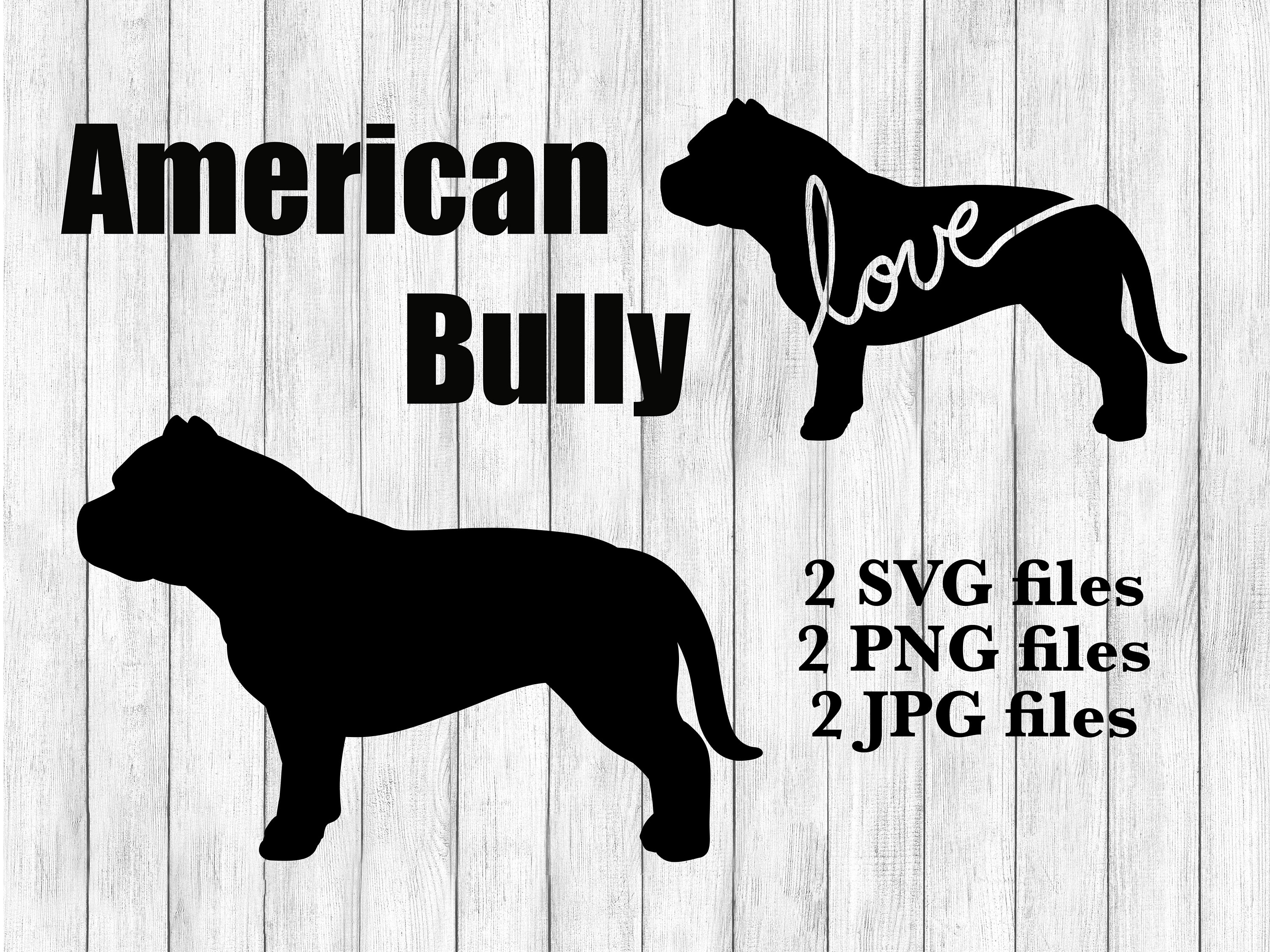 American Bully Standard Dog Breed Silhouette Cursive Love Canine Pet ...