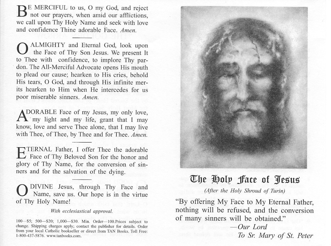 Holy Face Prayer for Download Pdf #holyfacepdf #holyfaceprayer - Etsy