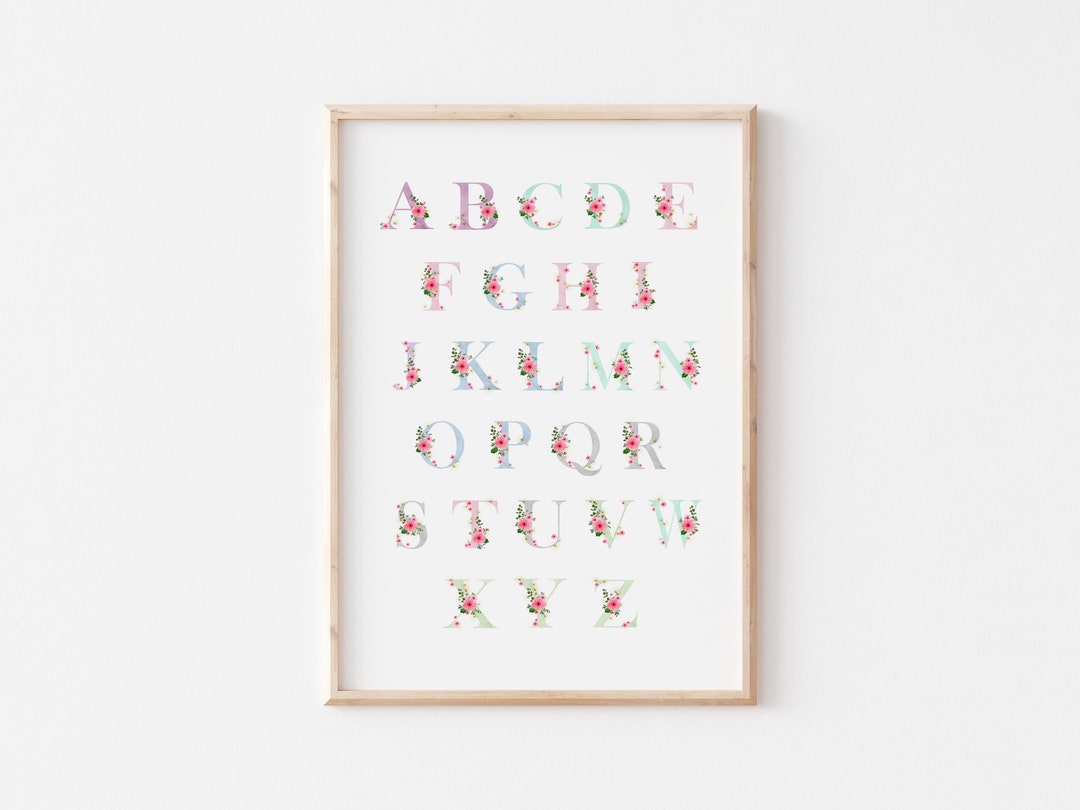 Floral Alphabet Poster for Nursery Wall Art, Watercolor Alphabet for ...