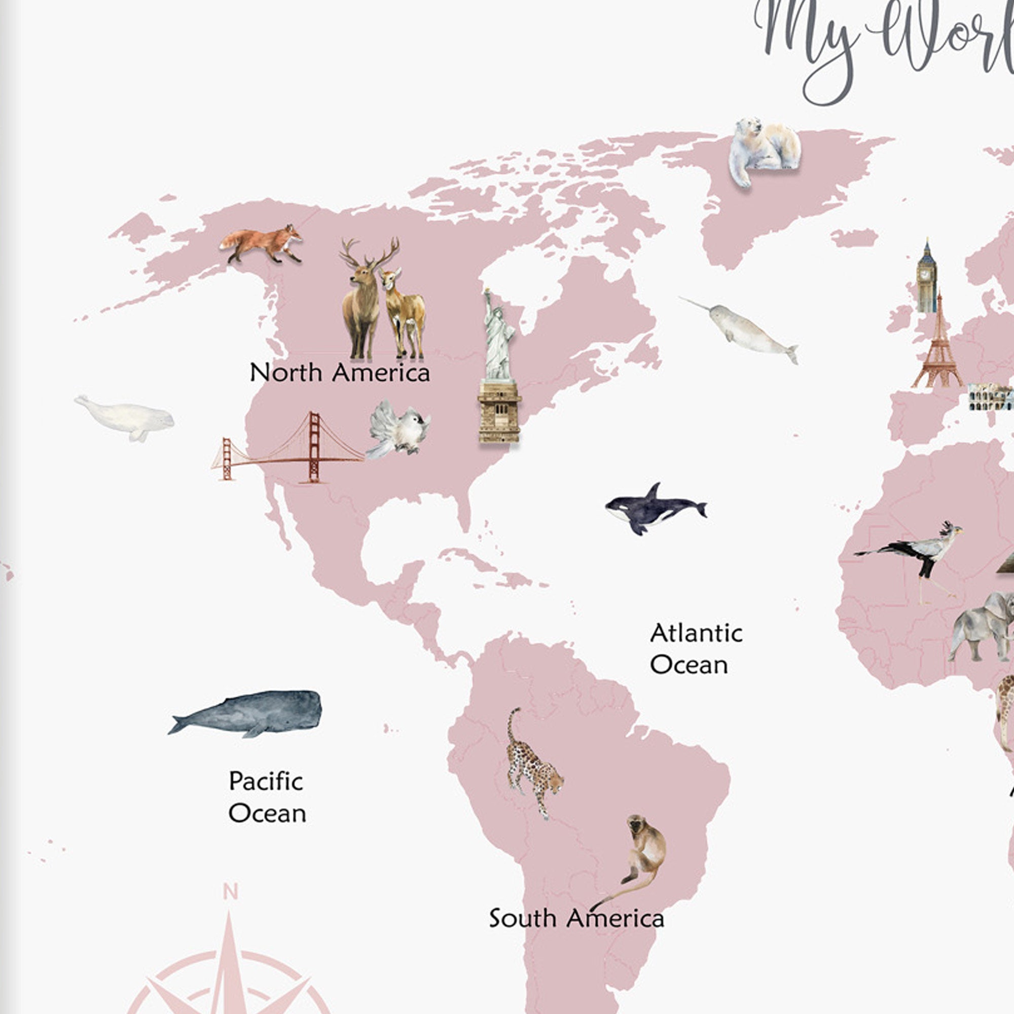 Printable World Map World Map for Kids Room Decor Kids World | Etsy