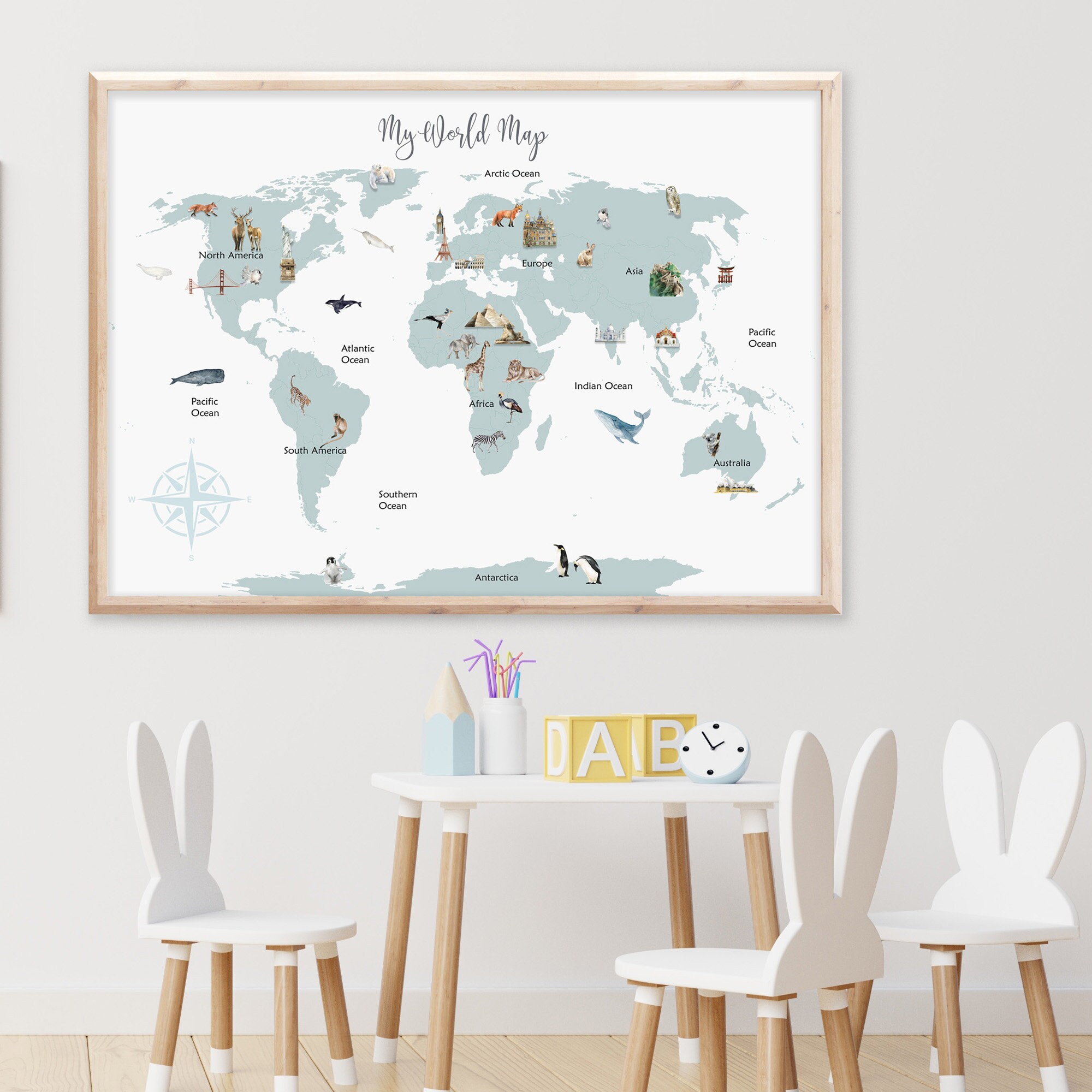 Printable World Map Kids Room Decor World Map Wall Art Kids | Etsy