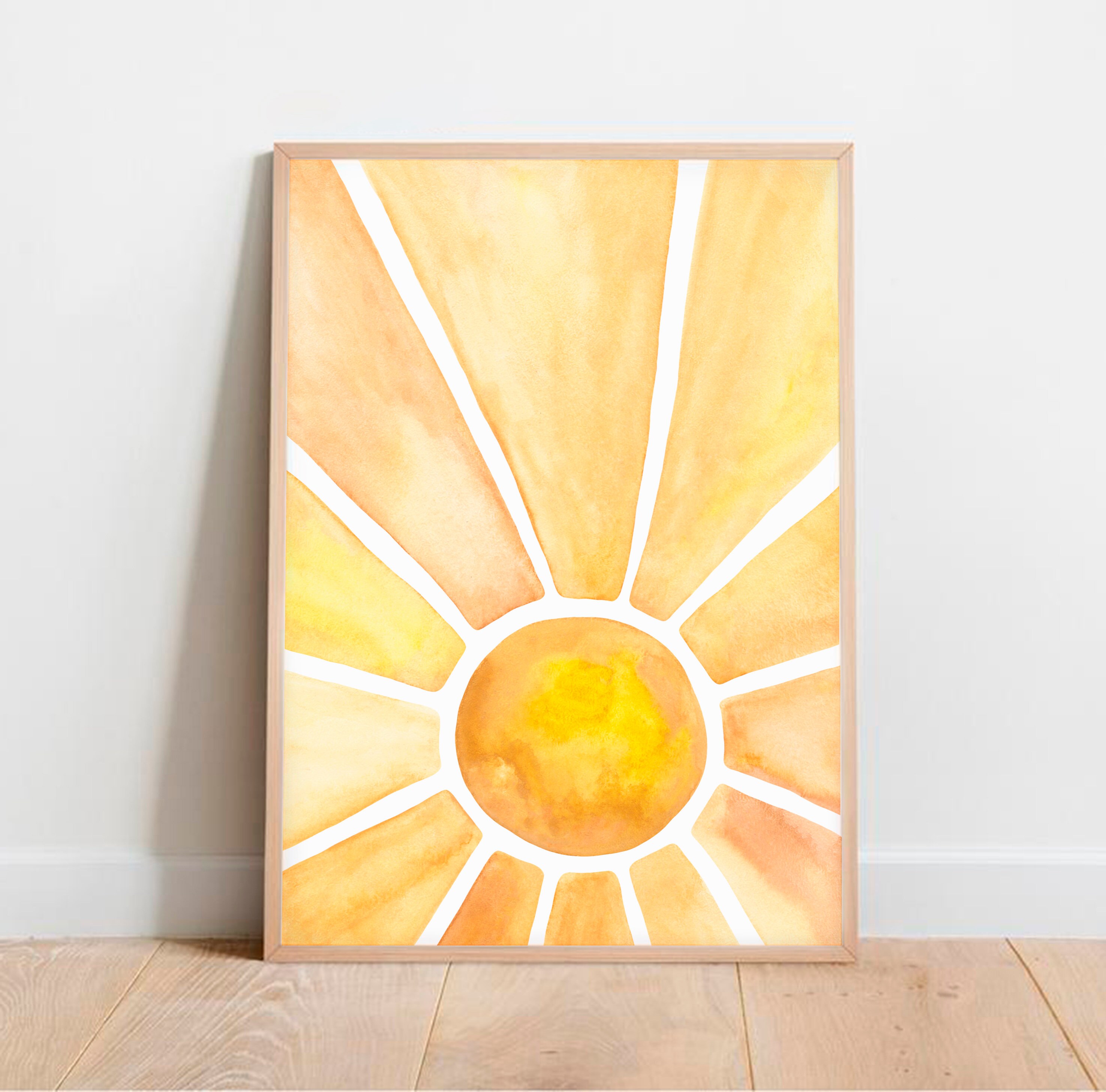 Sun rays art print Watercolor sunshine printable wall art | Etsy