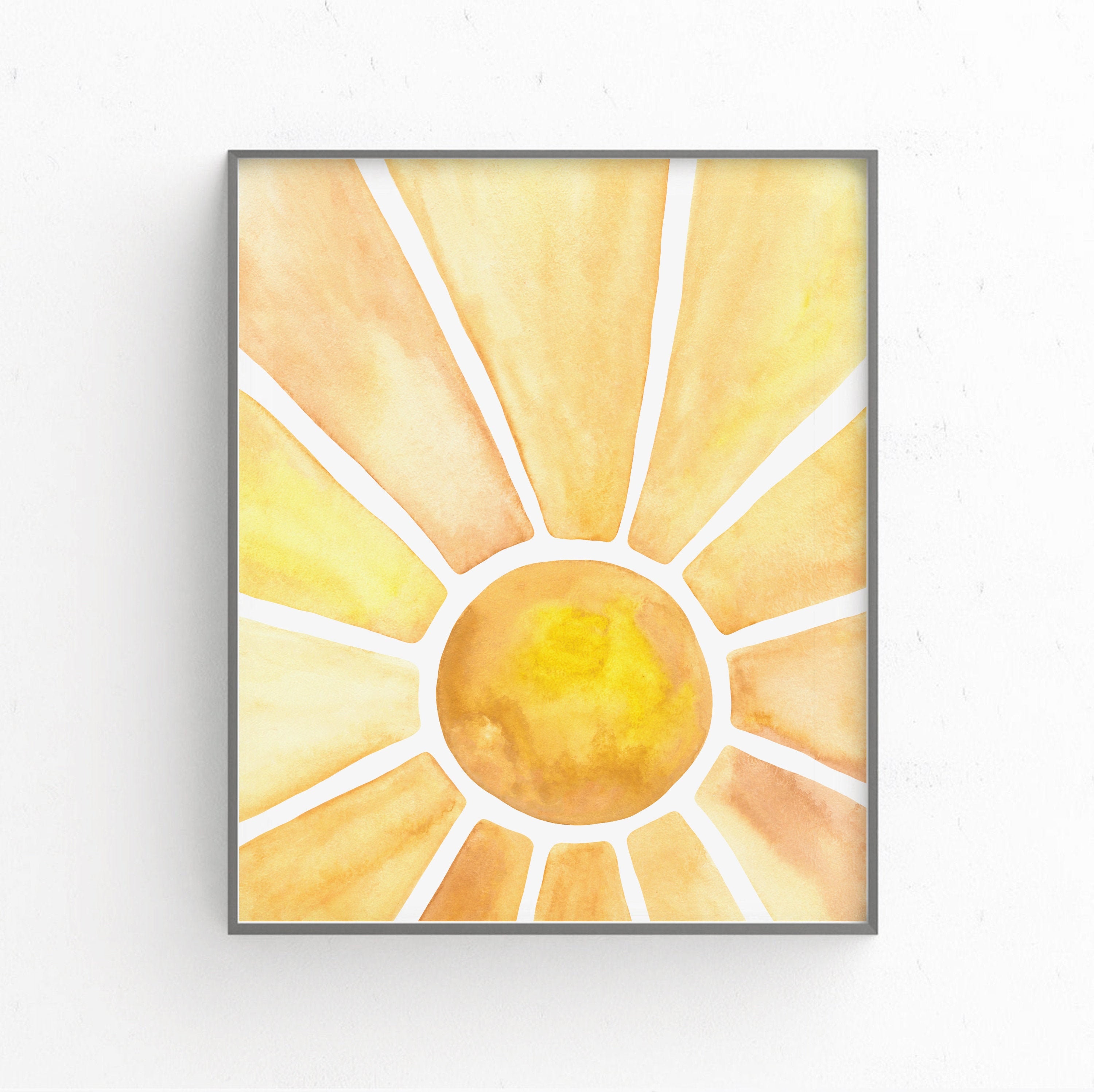 Sun rays art print Watercolor sunshine printable wall art | Etsy