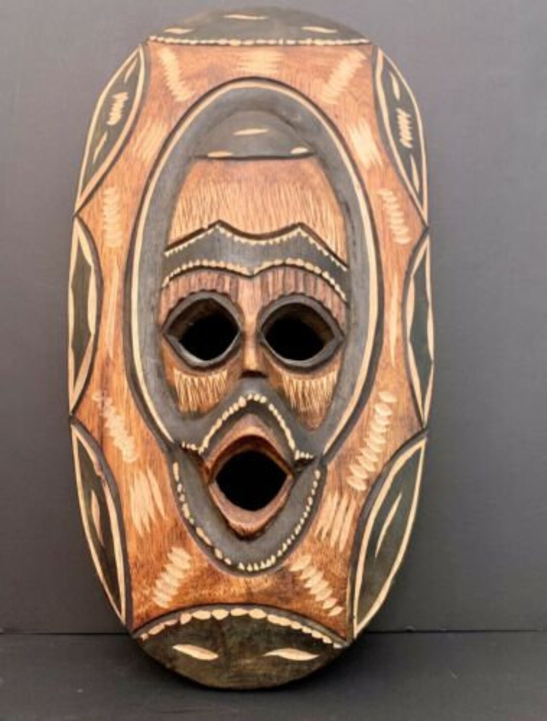 Hand Carved Wood Face Mask Tribal Folk Art Painted Mask Handmade Wall ...