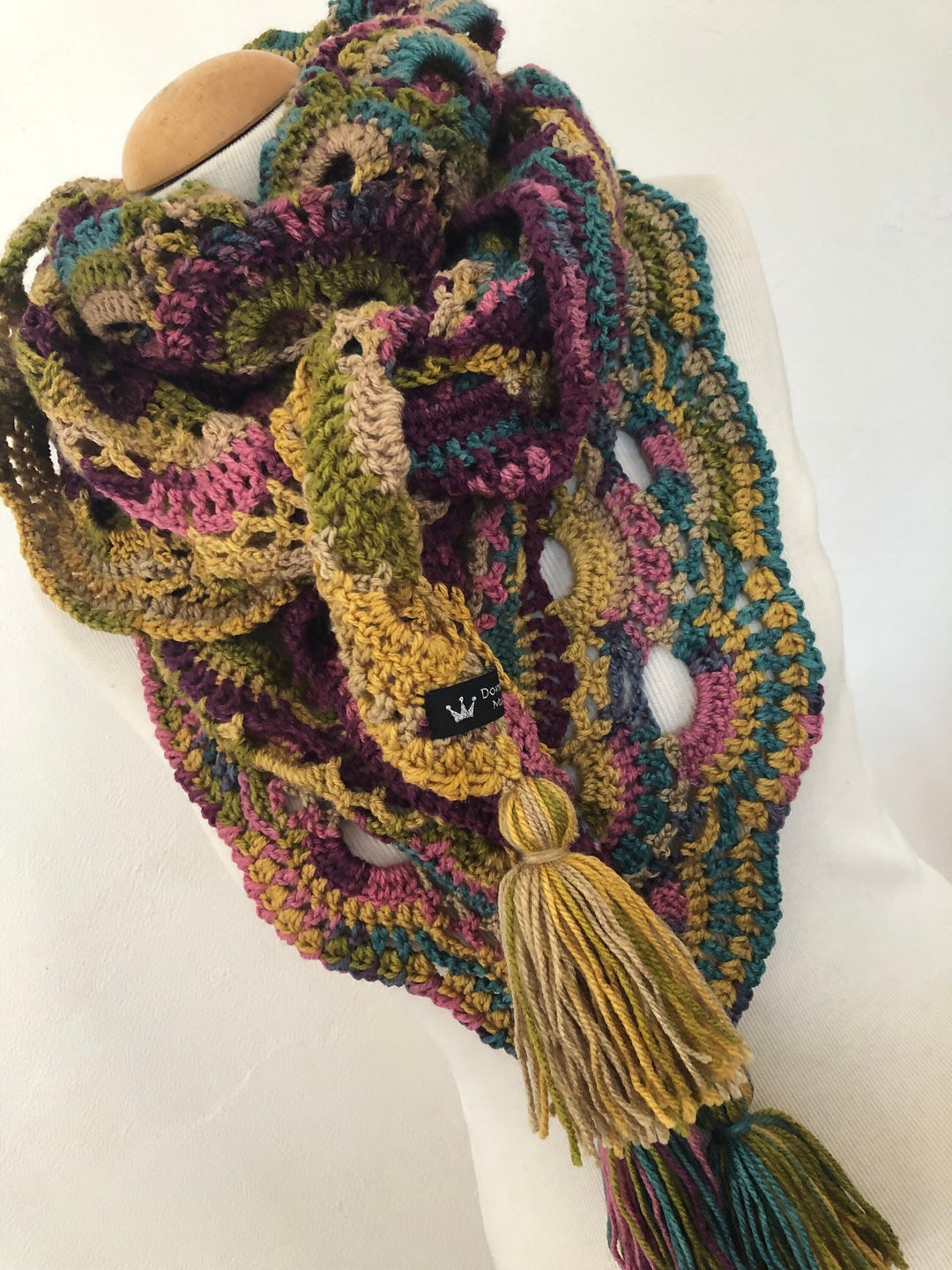 Shawl, Chèche, Stole, Scarf, Wool Scarf Crochet Boho Style, Winter ...