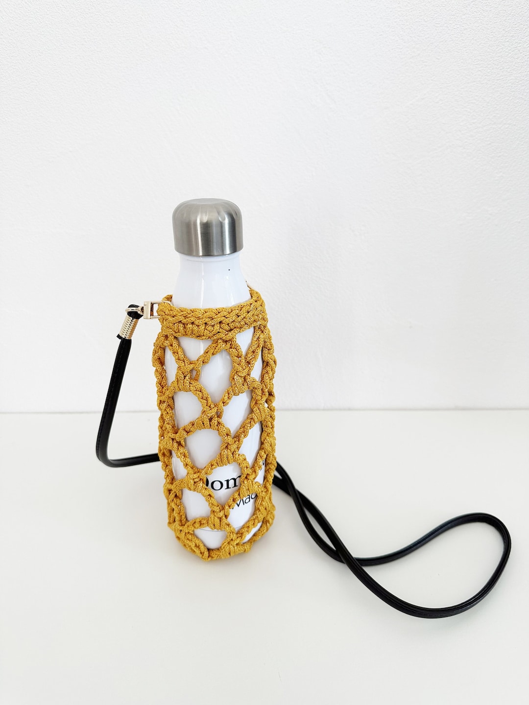 Crochet Water Bottle Net Bag / Water Bottle Cover / Viscose Cord Bottle ...