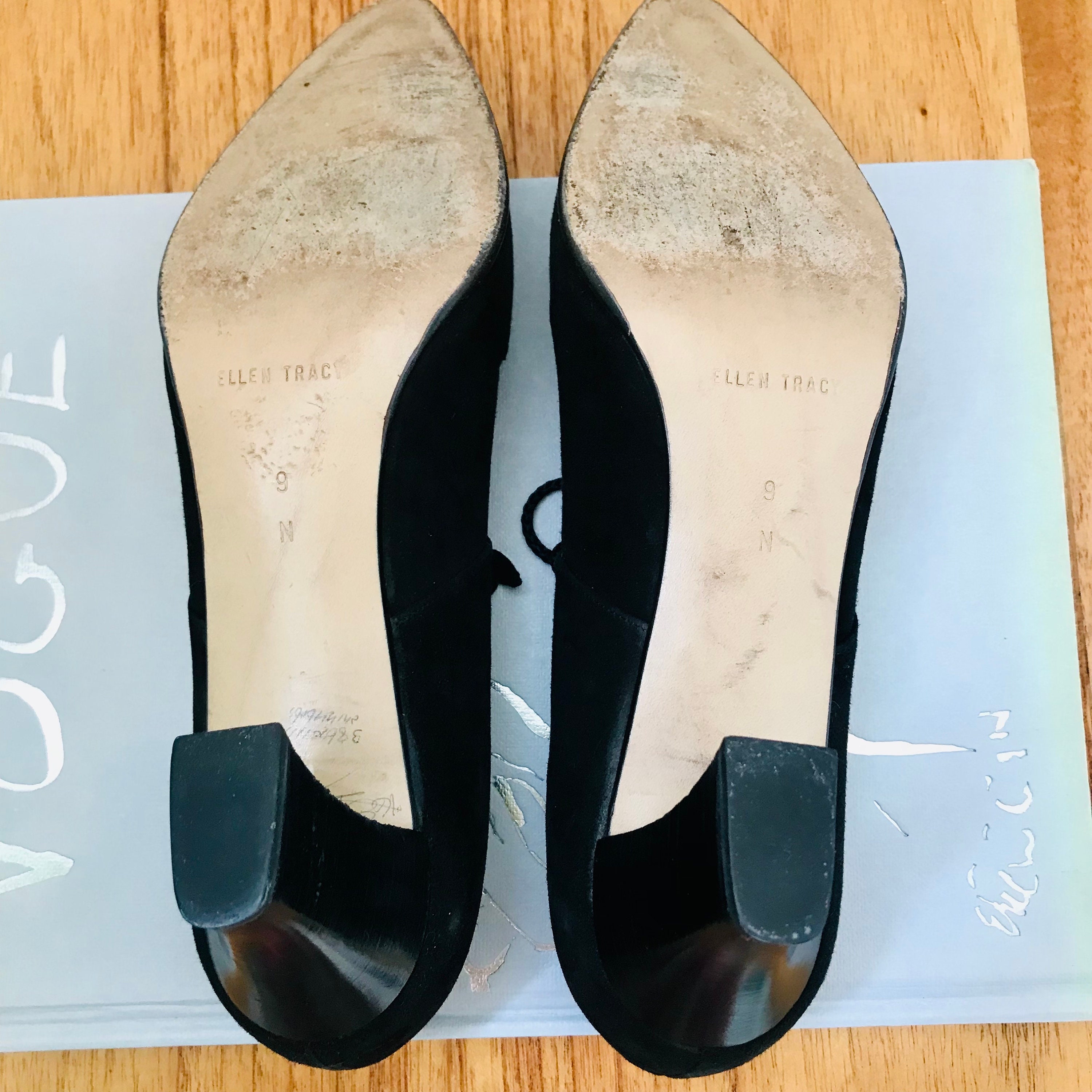 Linda Allard Ellen Tracy Black Suede Mary Jane Heels With Front Lace ...