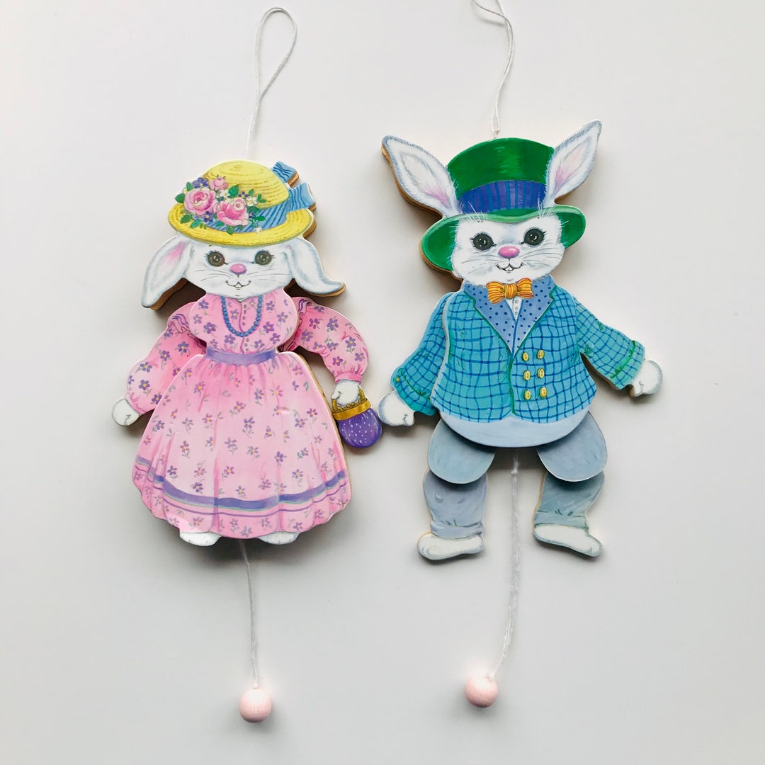 Vintage Cottage Bunny Pull-string Puppets - Etsy