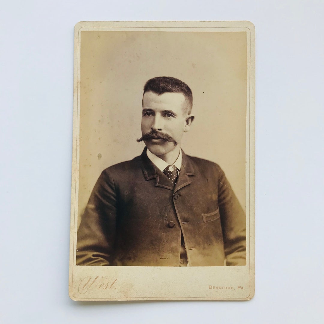 Antique Edwardian Cabinet Card - Man With Handlebar Mustache - Etsy