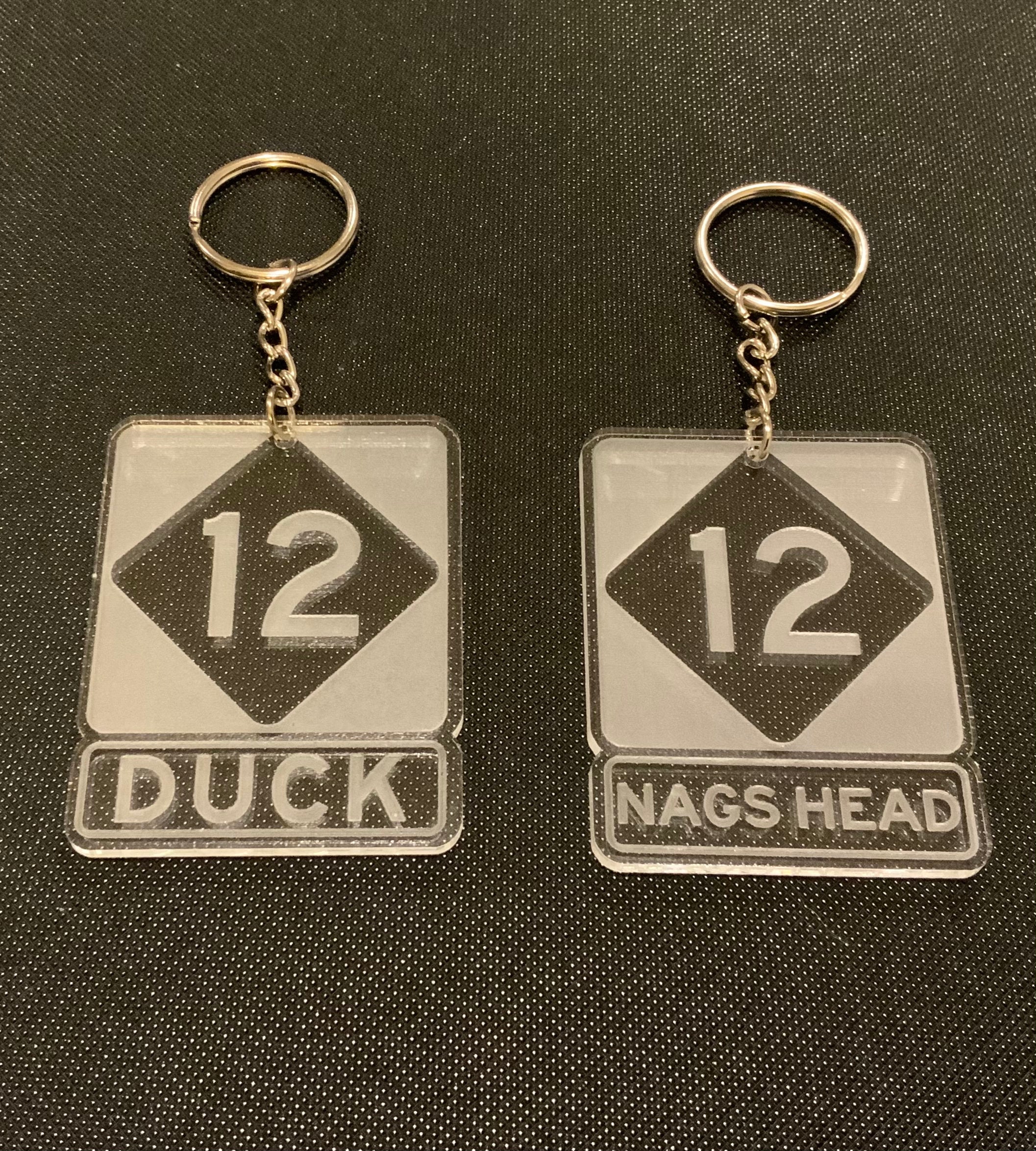 Outer Banks, OBX, Hwy 12 Keychain, Corolla, Avon, Duck, Frisco, Waves ...