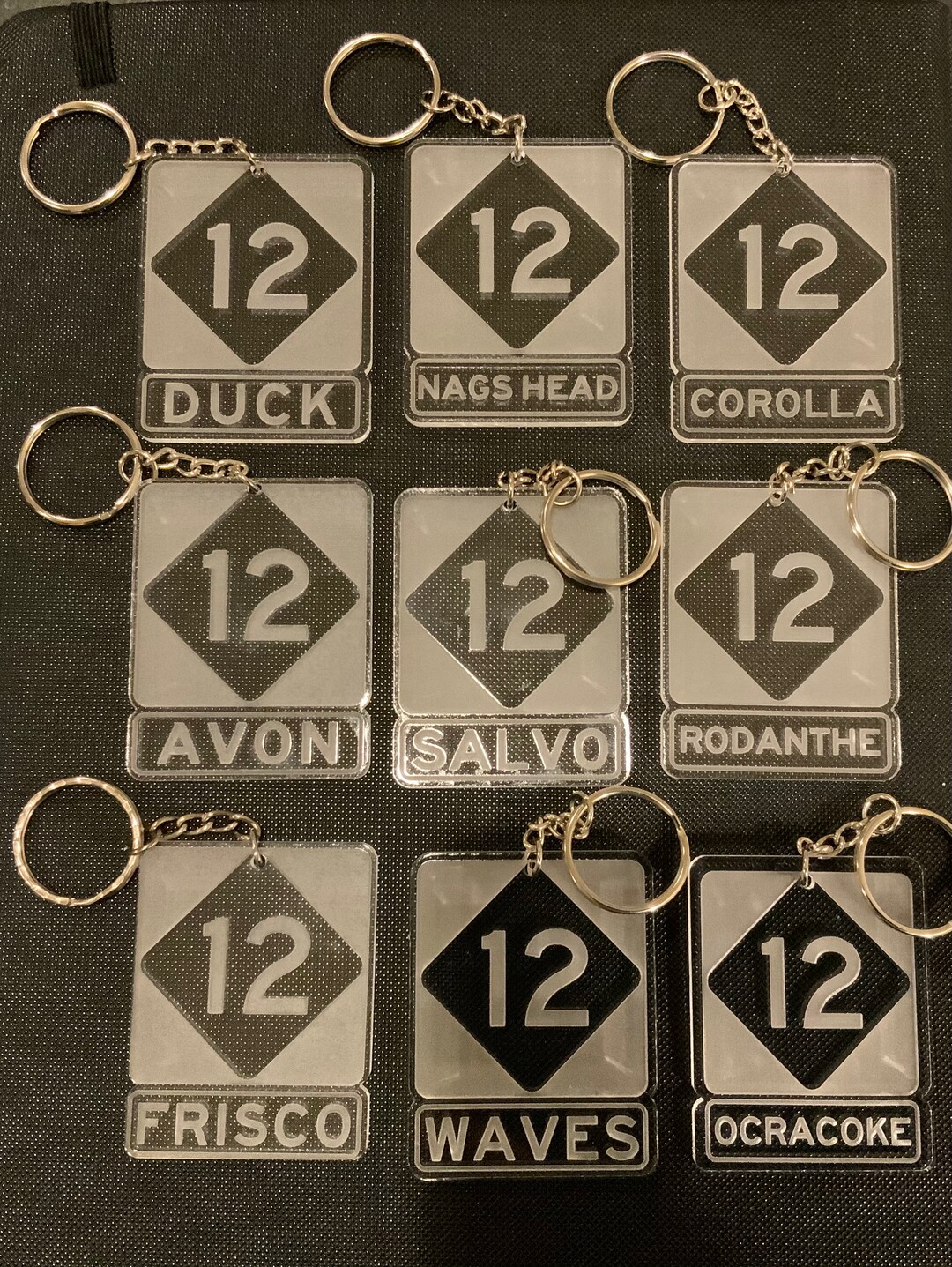 Outer Banks, OBX, Hwy 12 Keychain, Corolla, Avon, Duck, Frisco, Waves ...