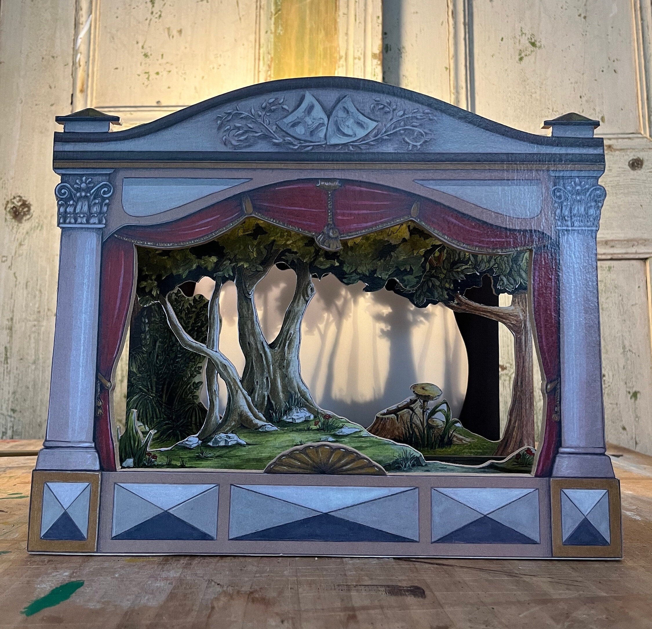 Vintage Style Wooden Theater and Shadow Theater 2 in 1, 55 Pieces in ...