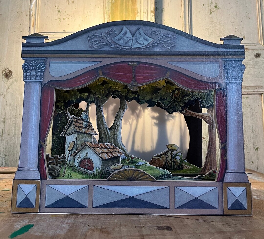 Vintage Style Wooden Theater and Shadow Theater 2 in 1, 55 Pieces in ...