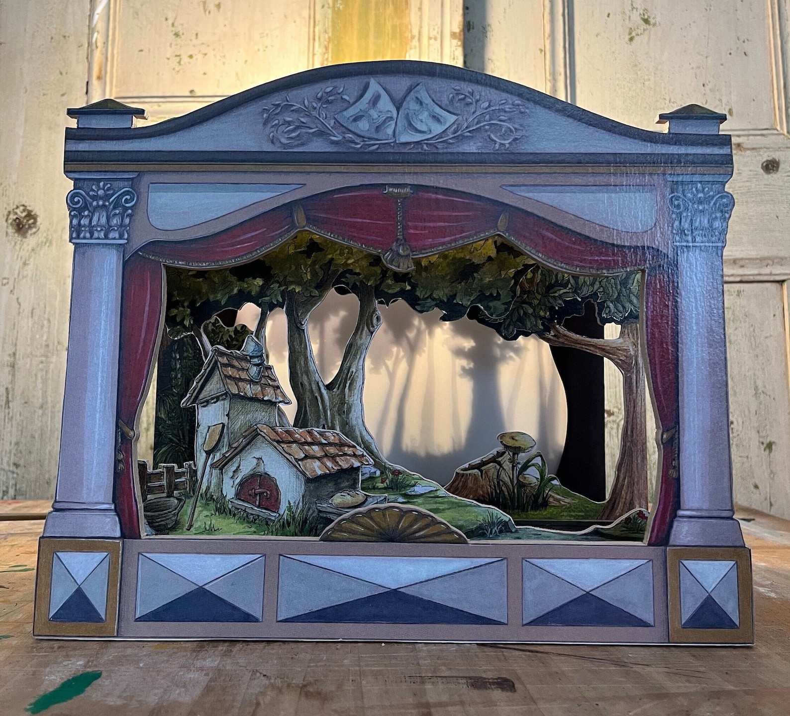 Vintage Style Wooden Theater and Shadow Theater 2 in 1, 55 Pieces in ...