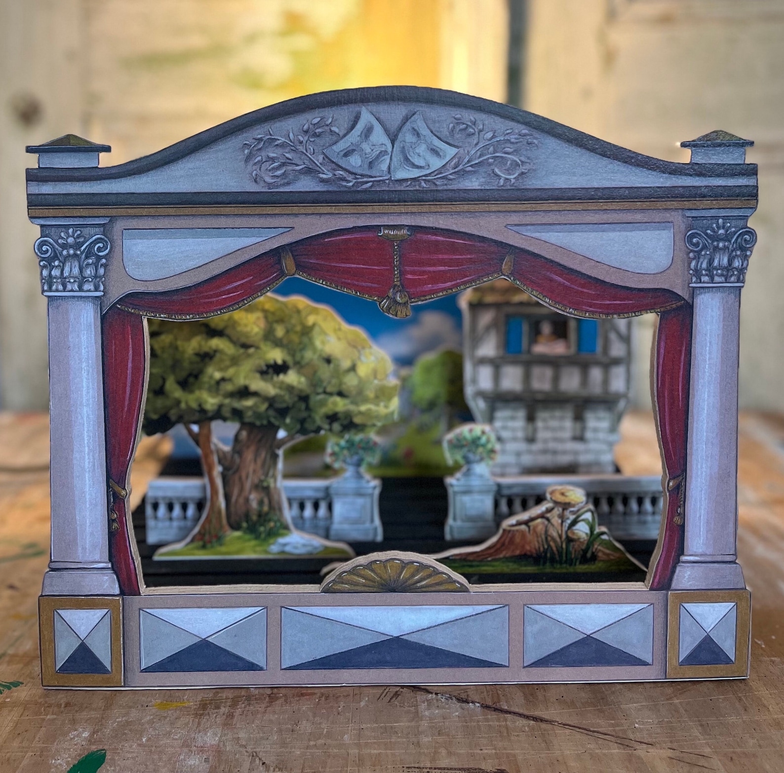 Vintage Style Wooden Theater and Shadow Theater 2 in 1, 55 Pieces in ...